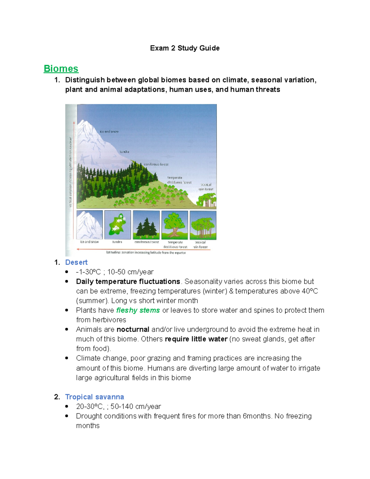 Exam 2 Study Guide (Spring 2023) - Exam 2 Study Guide Biomes ...