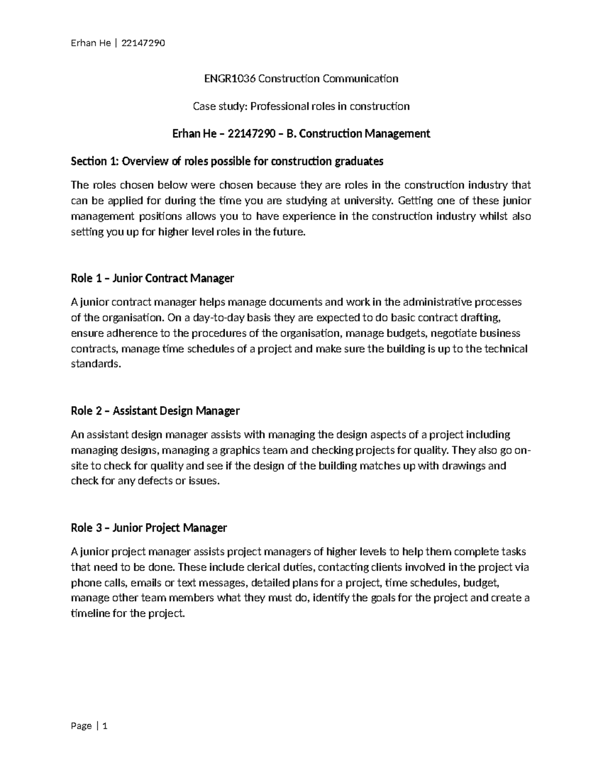 Construction Comms Assignment 1 - ENGR1036 Construction Communication ...