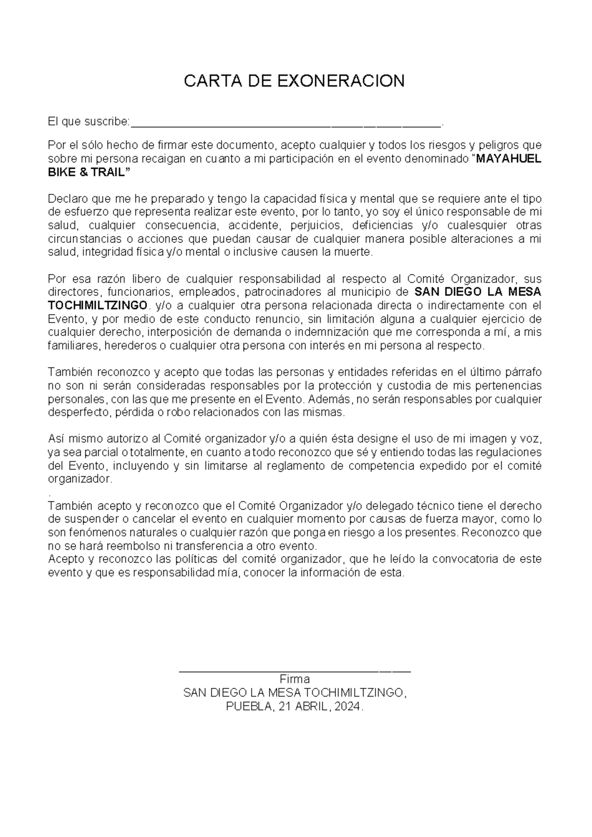 Exoneracion - Si así es muy bien - CARTA DE EXONERACION El que - Studocu