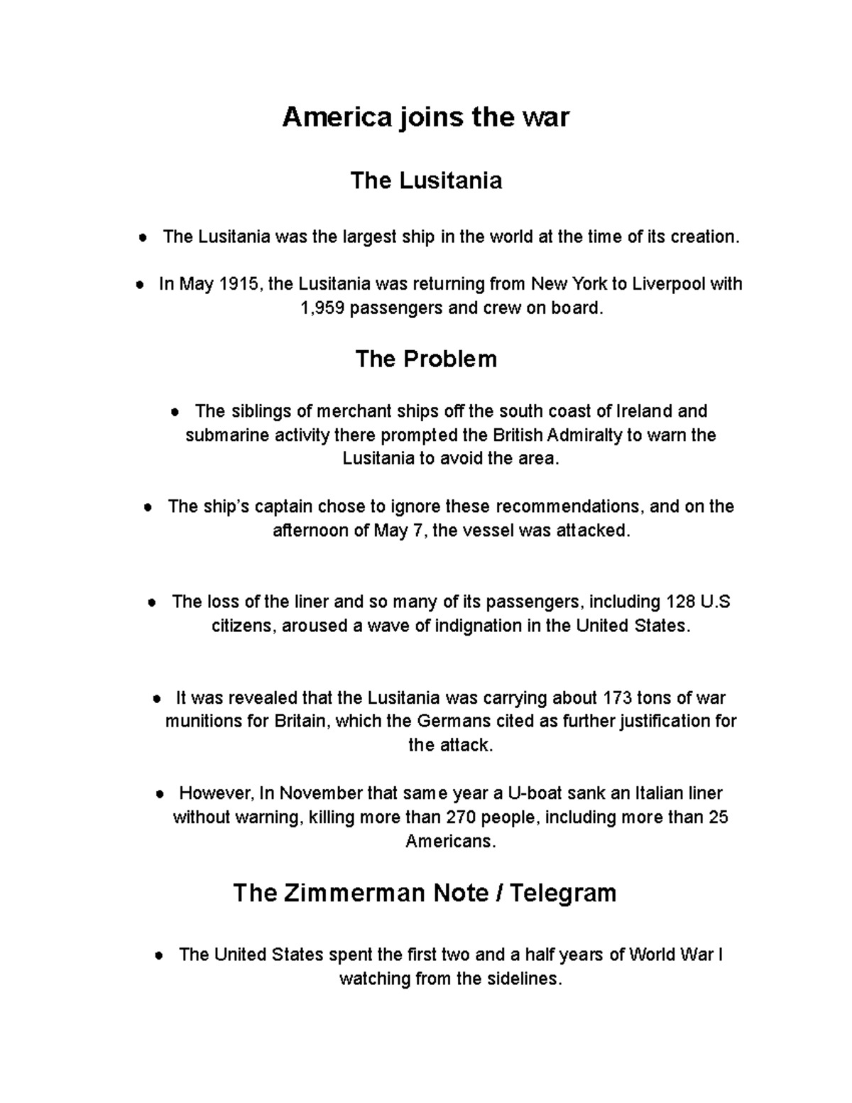 Notes - America joins the war The Lusitania The Lusitania was the ...