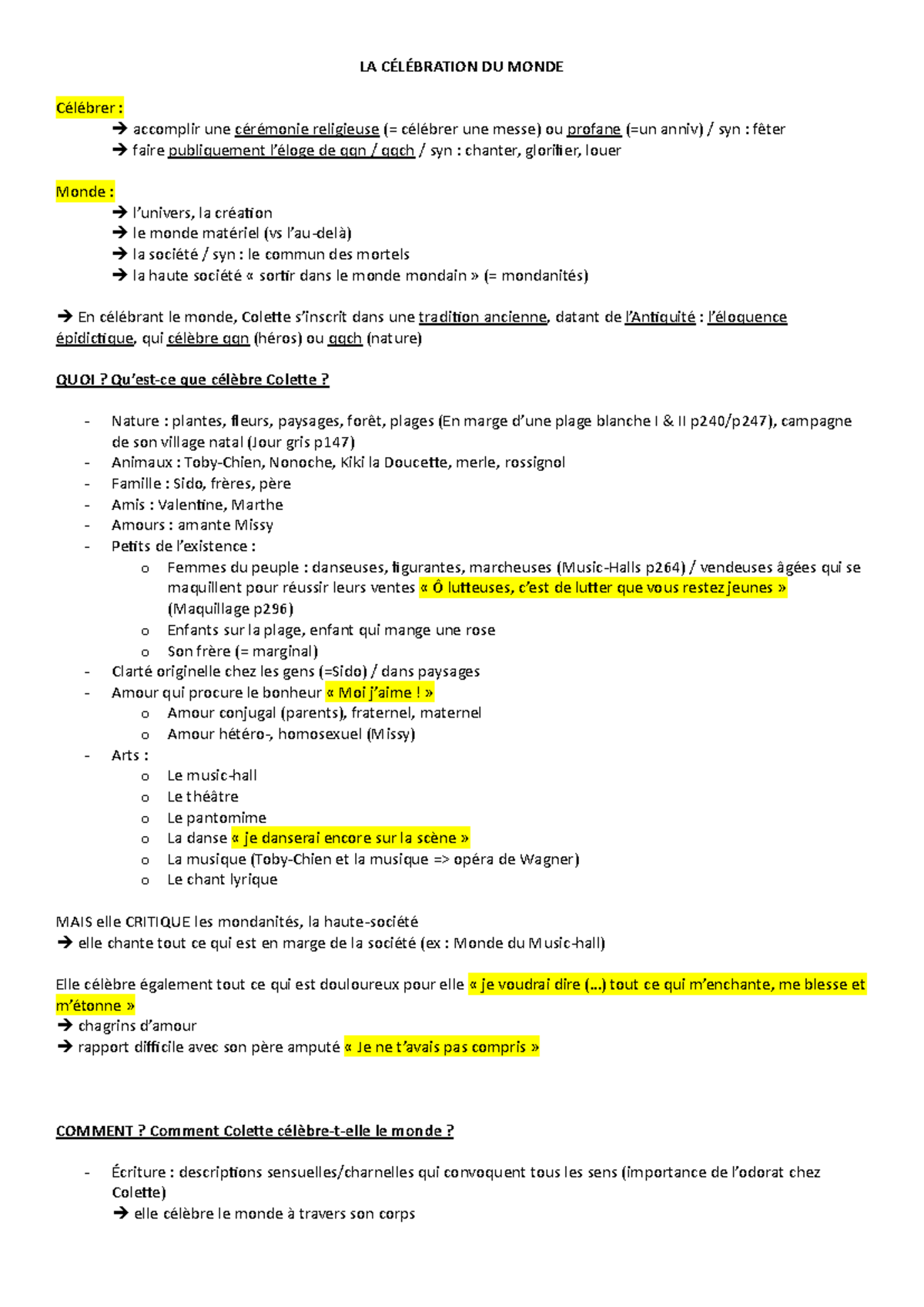 Parcours la célébration du monde - Sido Colette - LA CÉLÉBRATION DU ...