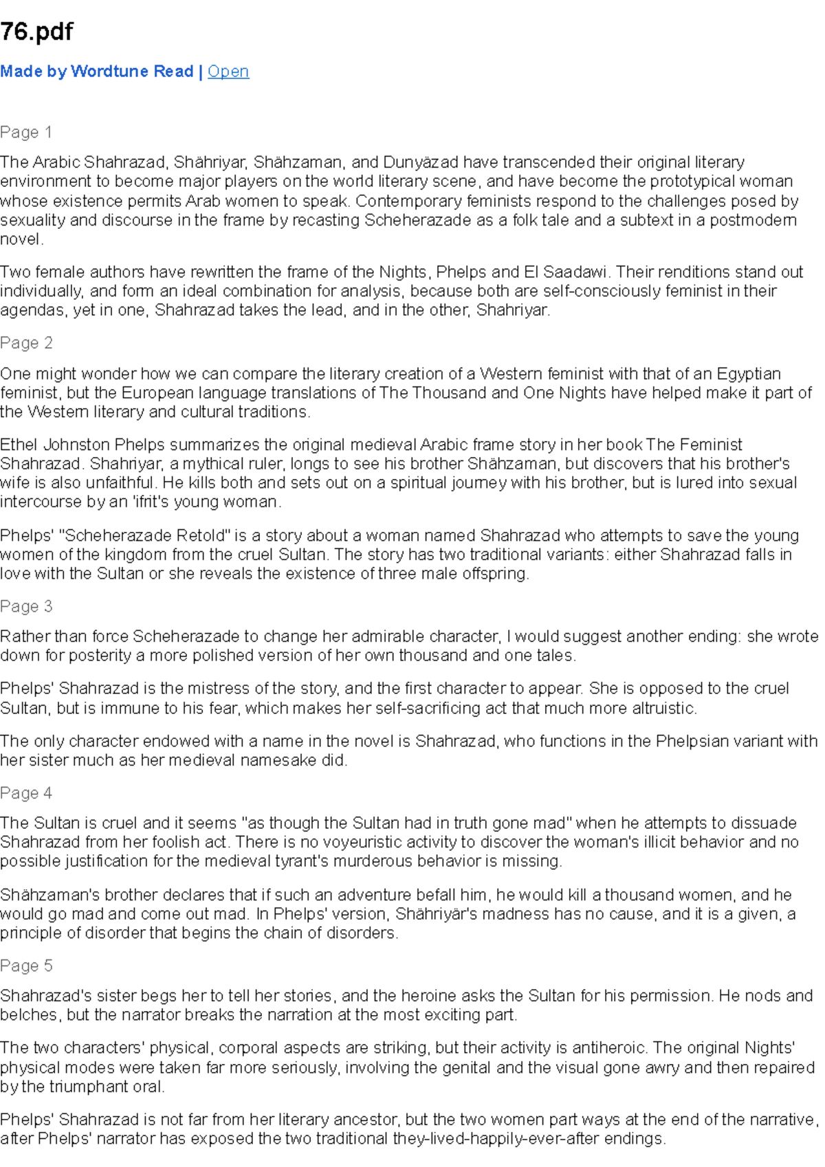 76.pdf-WT Summaries - 1001 nights seminar answers - 76 Made by Wordtune Read | Open Page 1 The ...