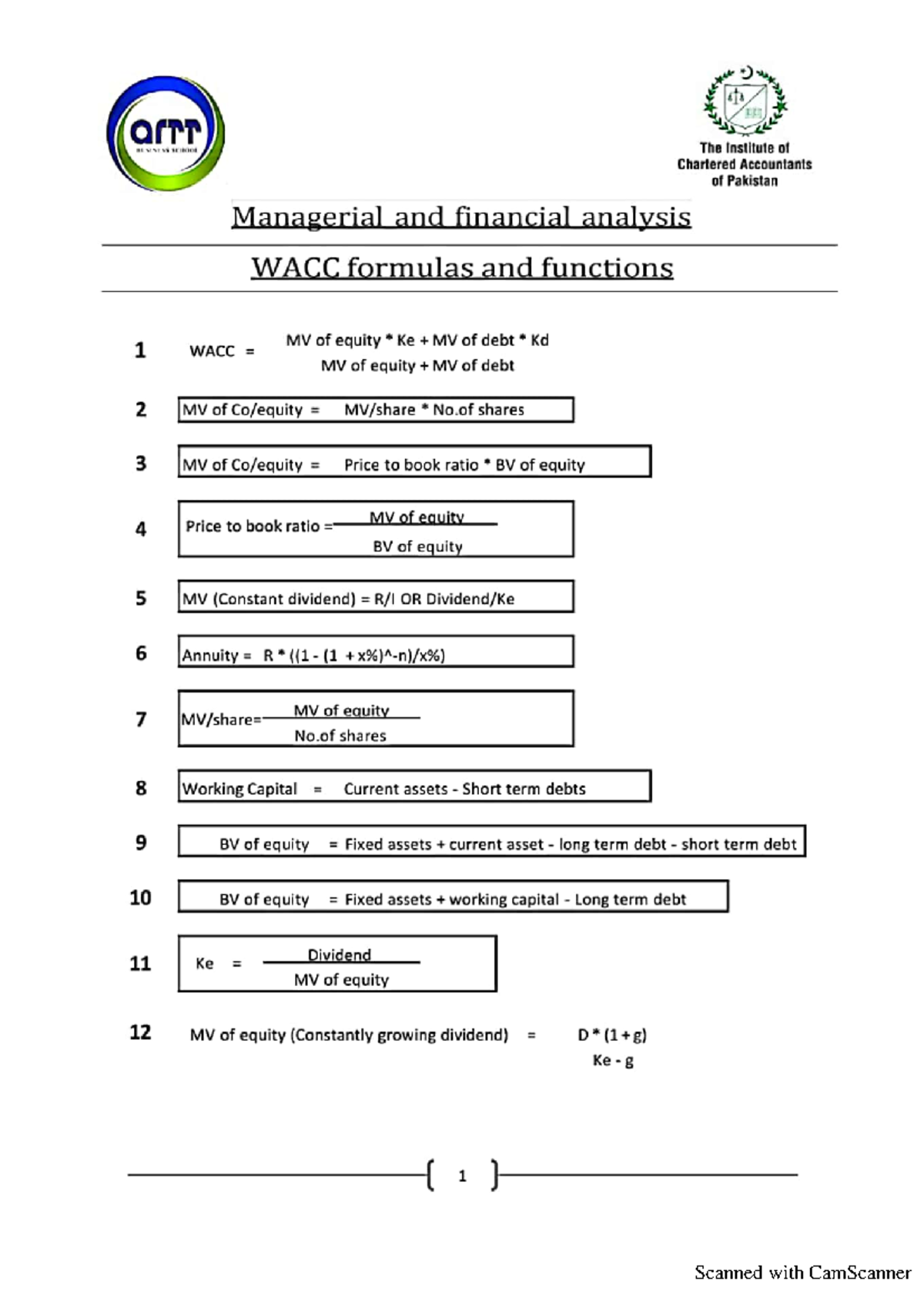 WACC formulas and functions - Cost and Management Accounting - Scanned ...