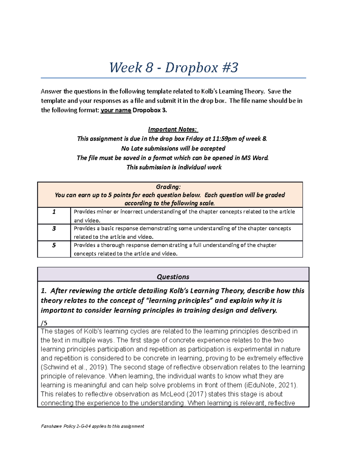 Drop Box 3 - Assignment - Week 8 - Dropbox Answer the questions in the ...