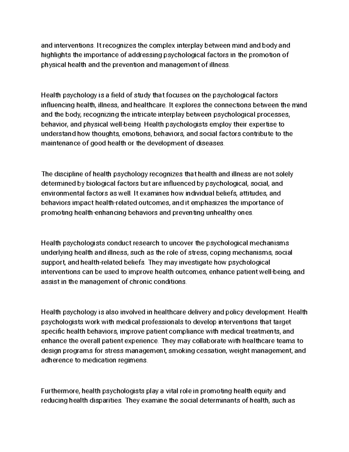 Health Psychology-4 - and interventions. It recognizes the complex ...