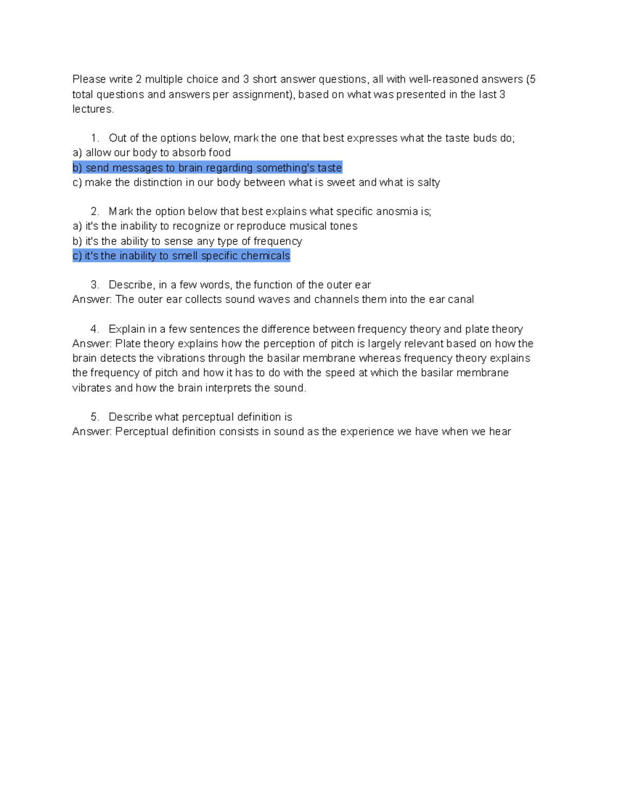 Psyc 2 Assignment 5 Every Week We Were Asked To Create Our Own Question Problems Multiple