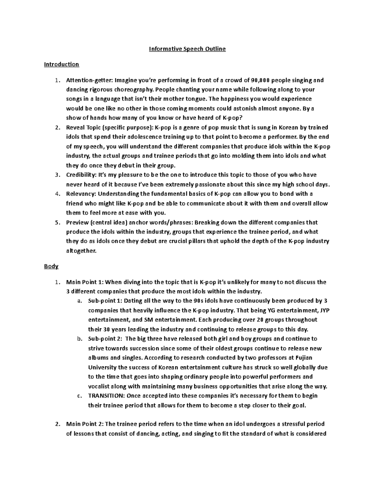Final Speech Outline This Is Com210 Informative Speech Outline Introduction Attention Getter
