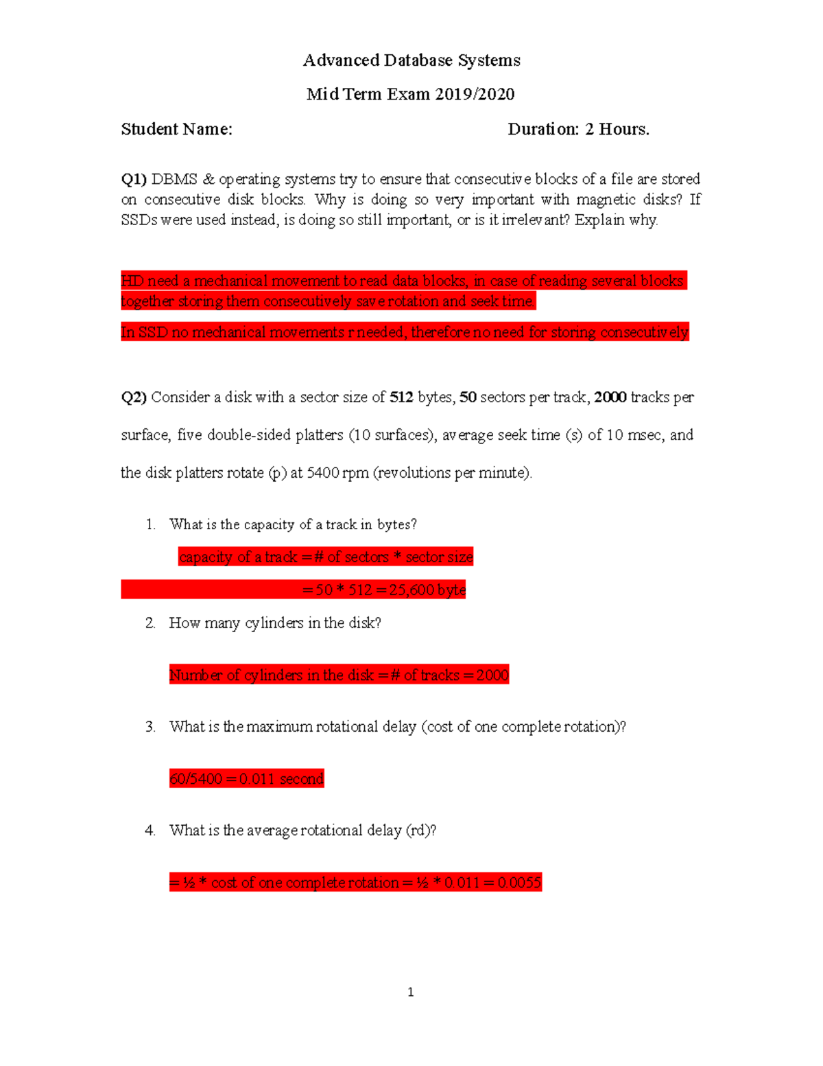 Advanced database Mid Exam - Azal - Solution - SU - Studocu