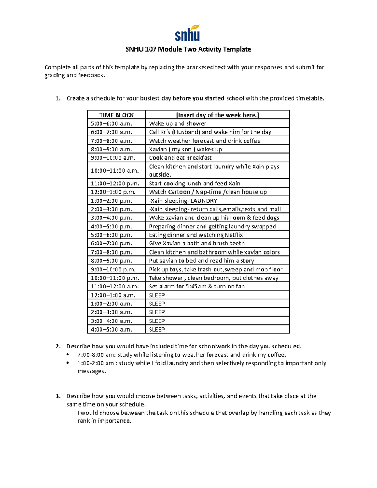 Complete 2 - Module 2 activity - SNHU 107 Module Two Activity Template ...