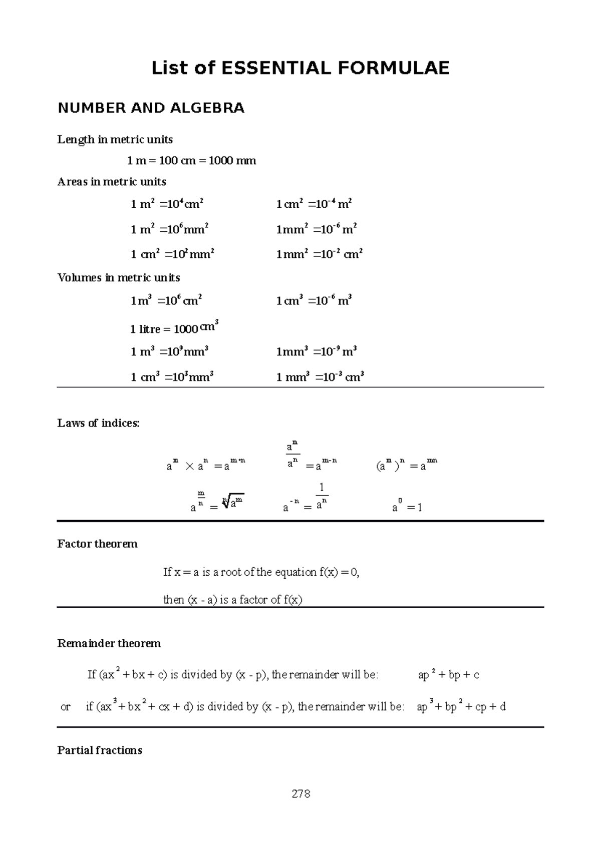 Formulae - math - List of ESSENTIAL FORMULAE NUMBER AND ALGEBRA Length ...