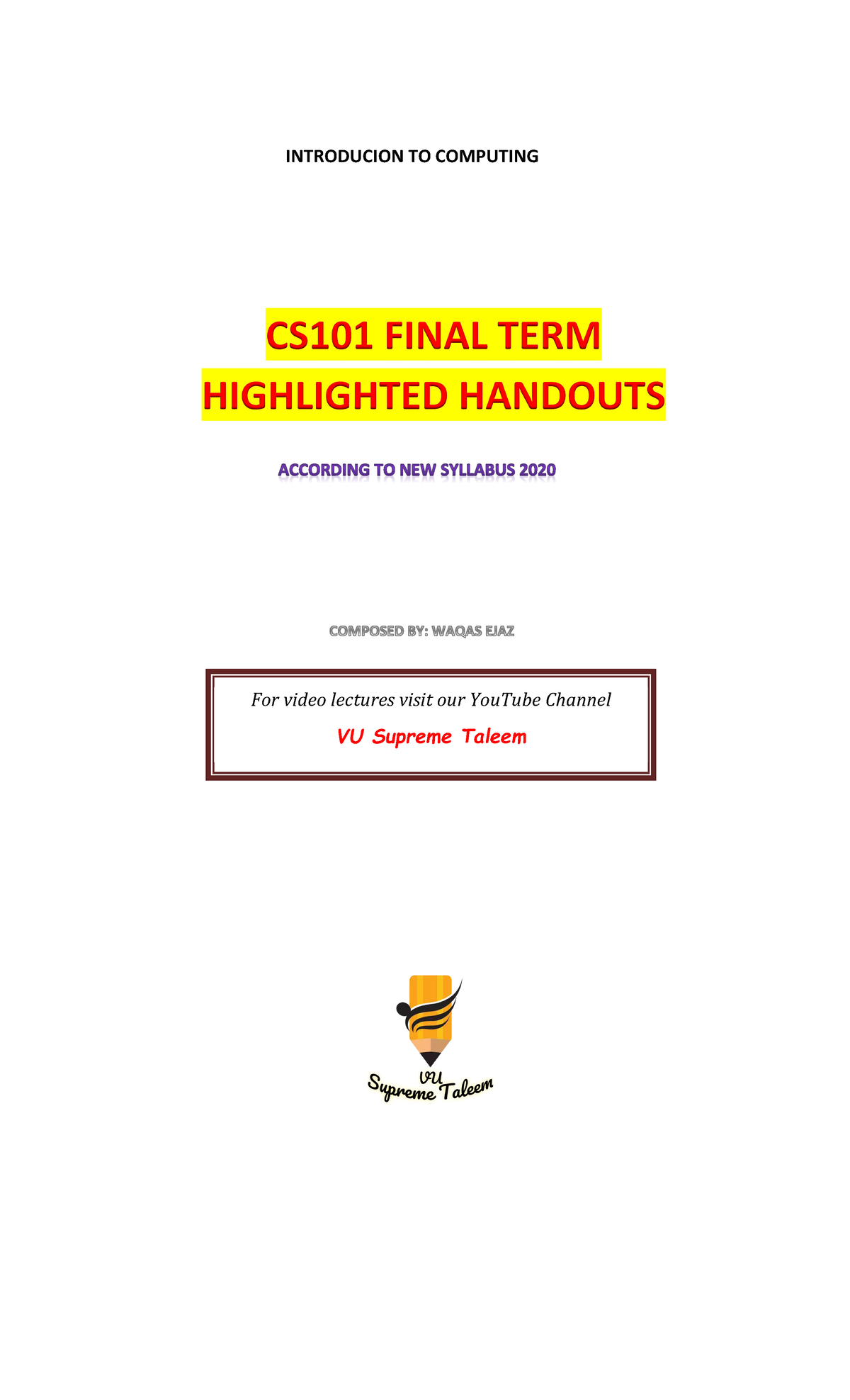 CS101 Final Highlight Handout by VUStudentspk - INTRODUCION TO COMPUTING CS101 FINAL TERM - Studocu