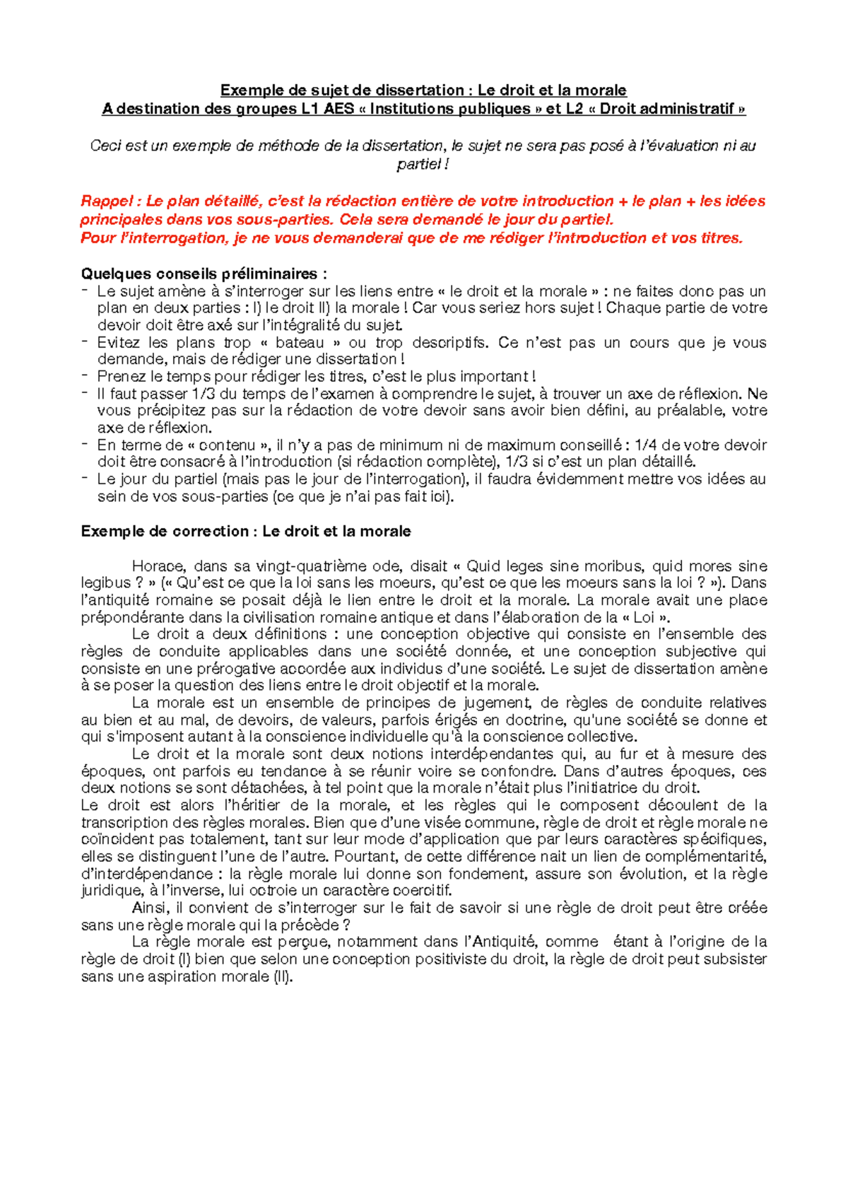 Méthode Plan détaillé Dissertation - Exemple de sujet de dissertation ...