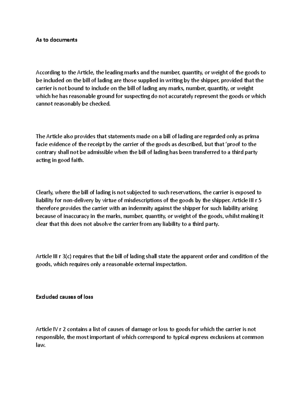 21. Contracts of carriage of goods by sea - As to documents According ...