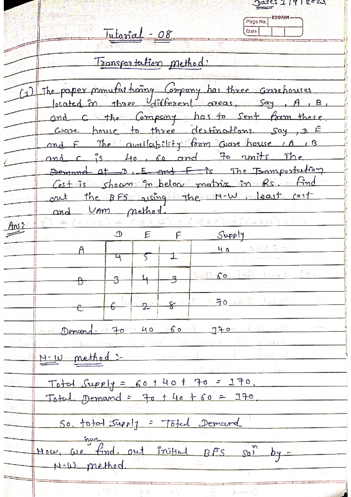EO Tutorial 6,7,8 AND MID Paper - Date: ROOPAM Page No. Tutorial 08 ...