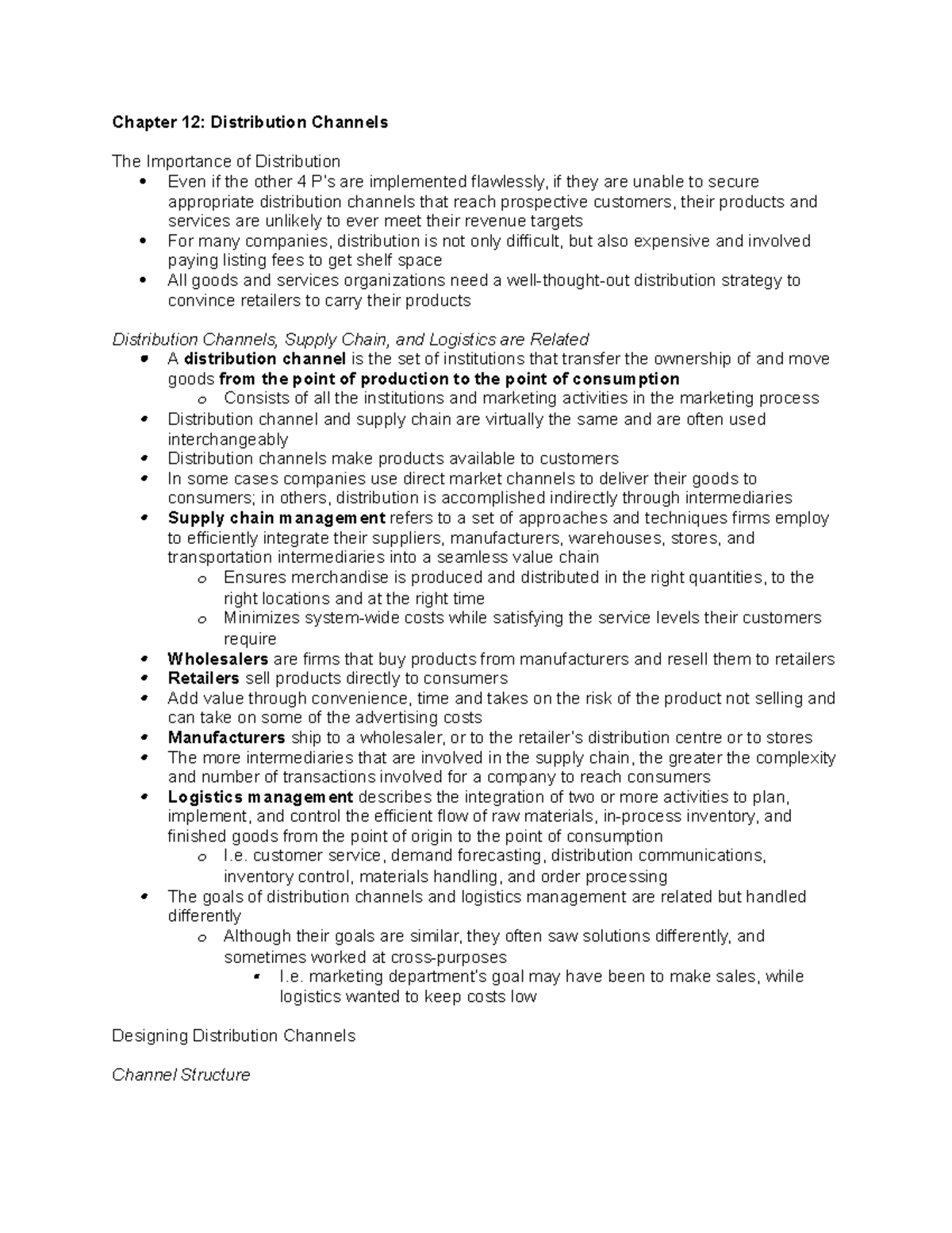 2320 chapter 12 - Detailed textbook notes. - Chapter 12: Distribution ...