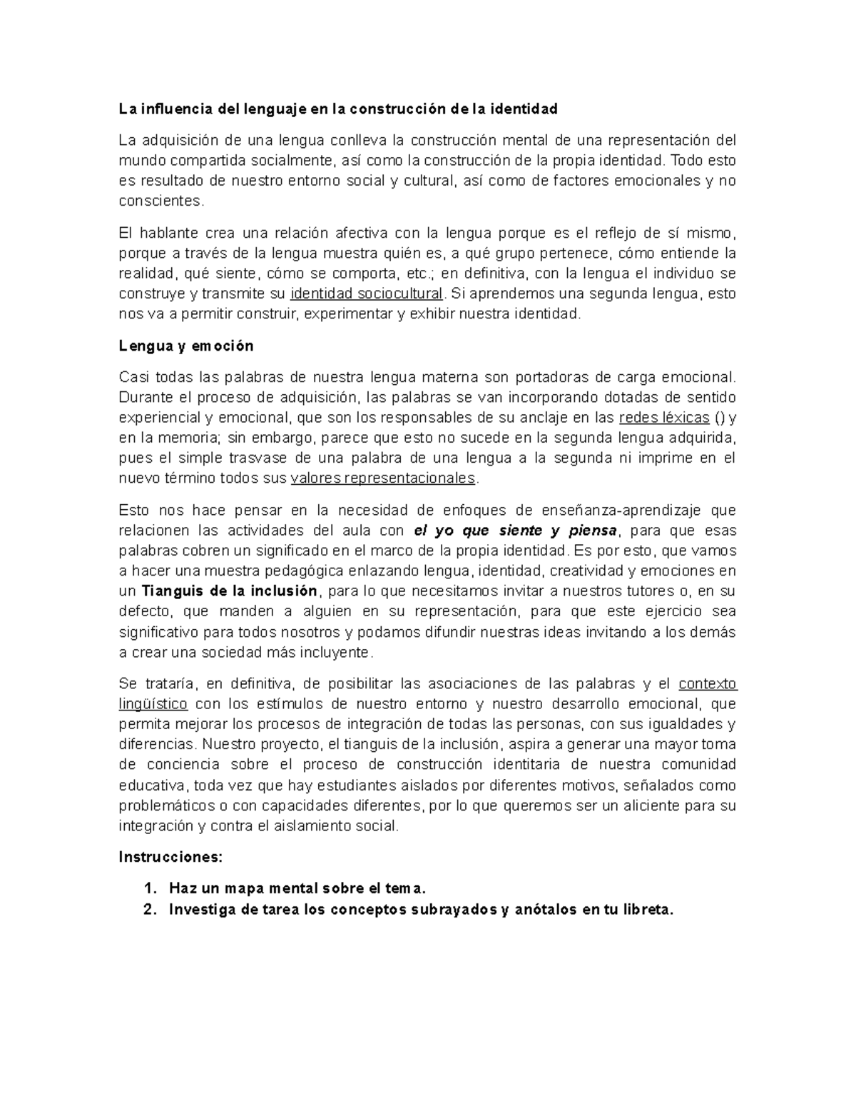 Español 2. actividad - La influencia del lenguaje en la construcción de ...