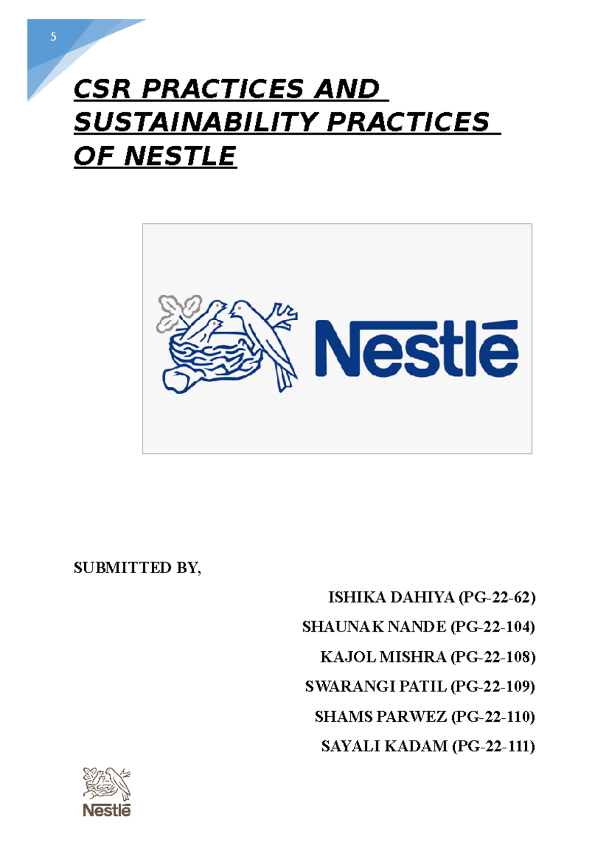 CSR Practices AND Sustainability Practices OF Nestle - CSR PRACTICES ...