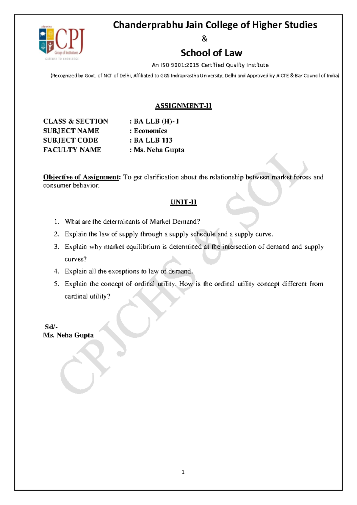 Unit-2 Assignment- BA LLB 113 - BA LLB 1 A & B - Chanderprabhu Jain ...