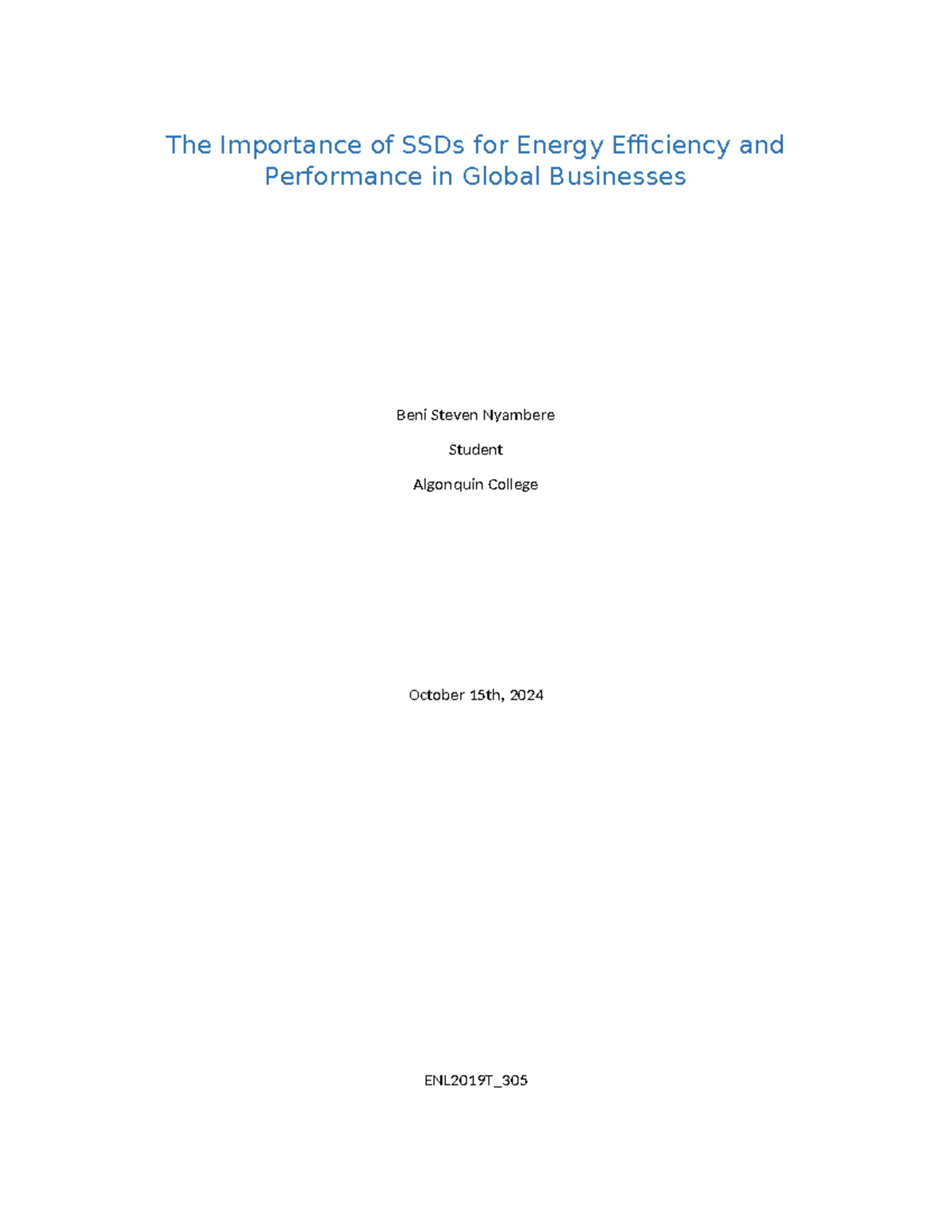 Assignment 5 - The Importance of SSDs for Energy Efficiency and Performance in Global Businesses ...