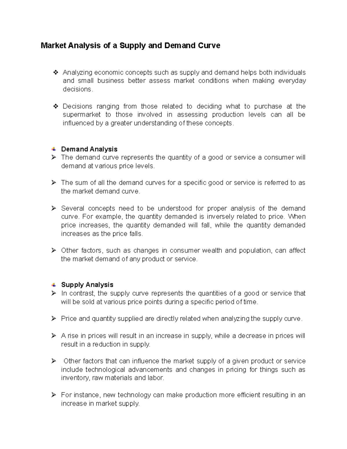 Market Analysis of a Supply and Demand Curve-Capitalism in Business ...