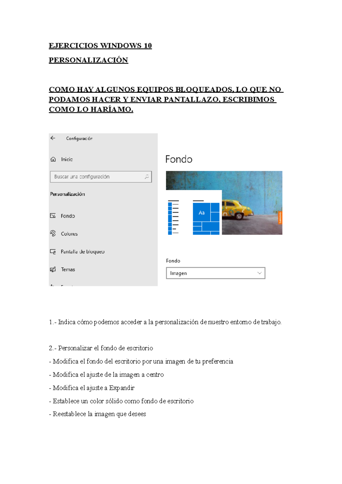 Ejercicios Windows 10 personalizacion - EJERCICIOS WINDOWS 10 PERSONALIZACIÓN COMO HAY ALGUNOS ...