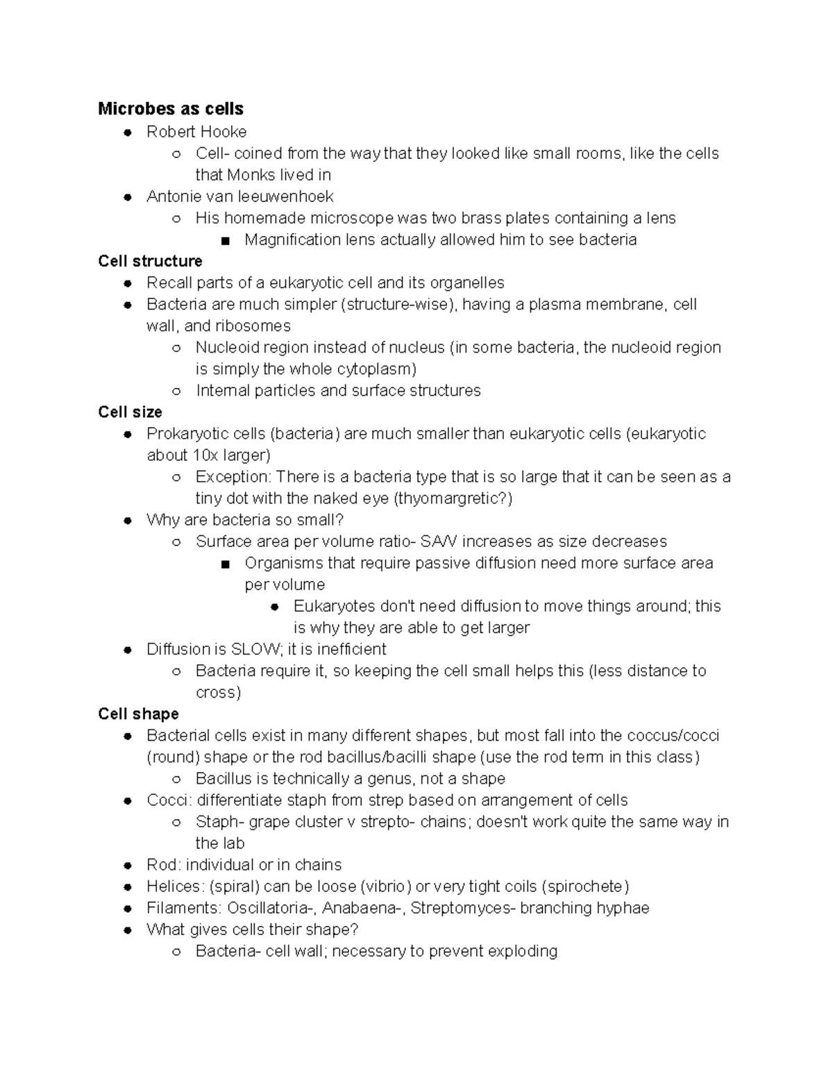 Microbiology Exam 1 - Lecture notes for Exam 1 - Microbes as cells ...