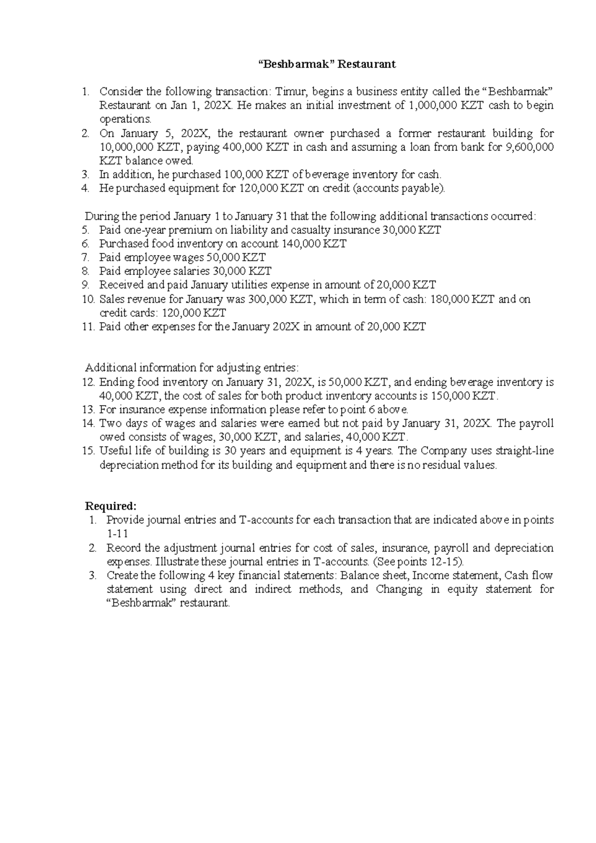 Example 1. Questions - “Beshbarmak” Restaurant Consider the following ...