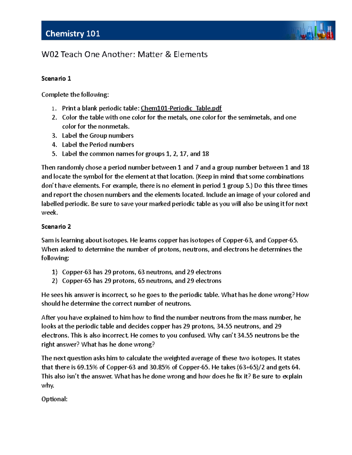 Matter and Elements Teach One Another - Chemistry 101 W02 Teach One ...