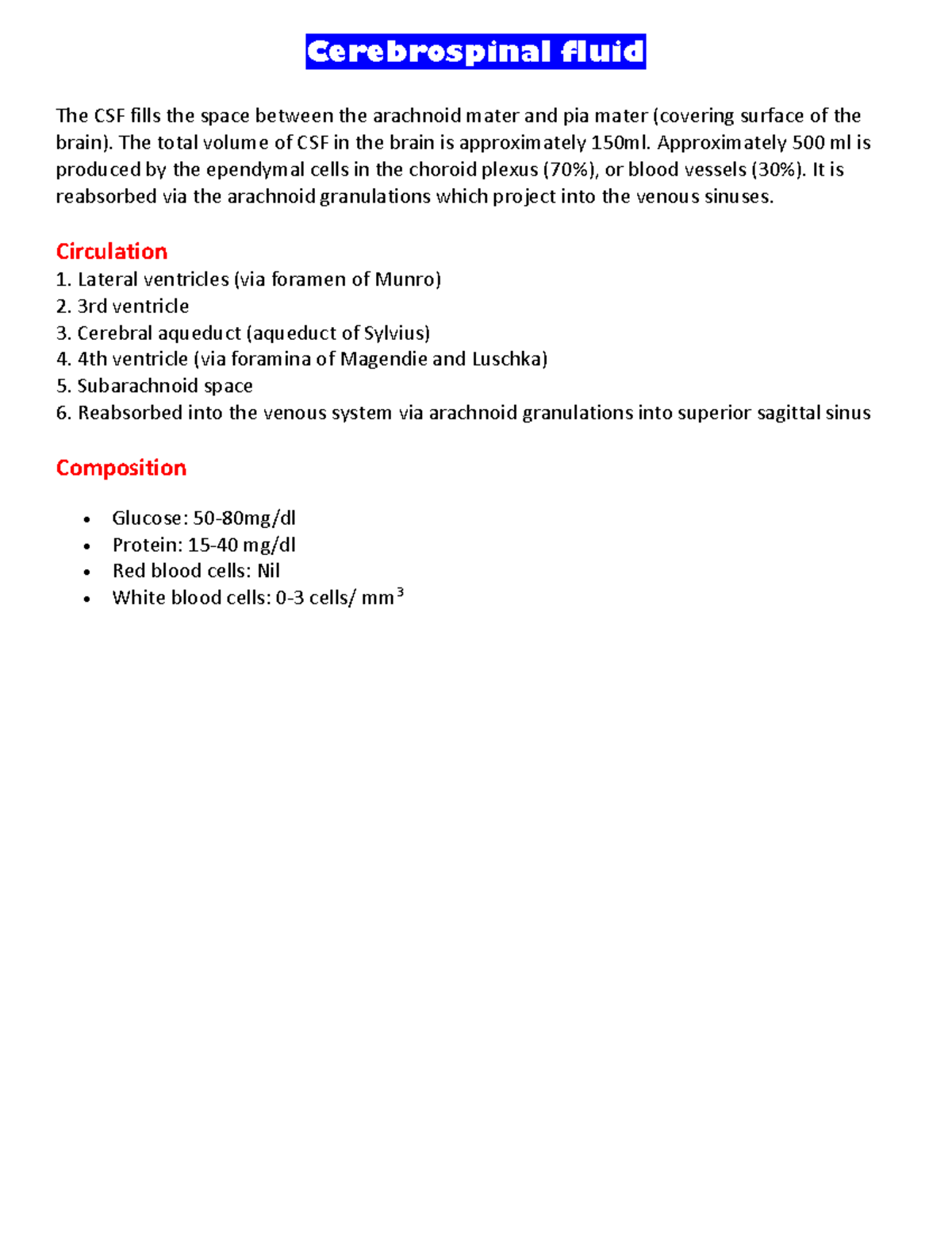 Csf - csf - Cerebrospinal fluid The CSF fills the space between the ...
