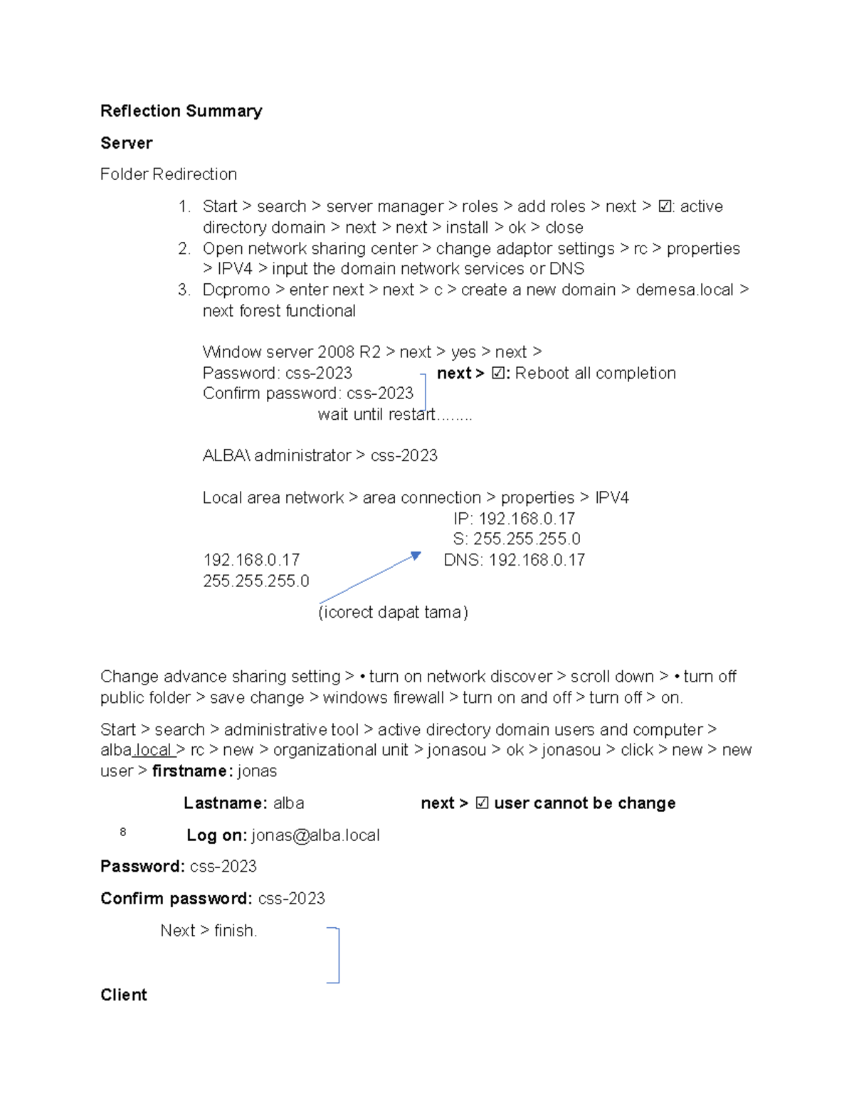 Jonas - I hope this can help - Reflection Summary Server Folder ...