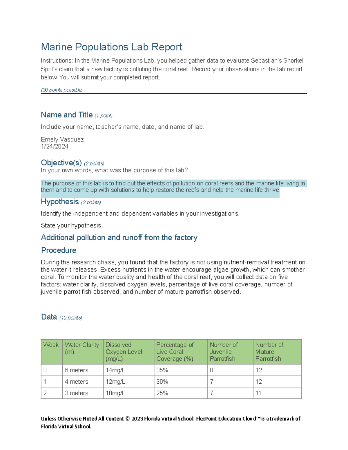 Marine populations lab report - Marine Populations Lab Report ...