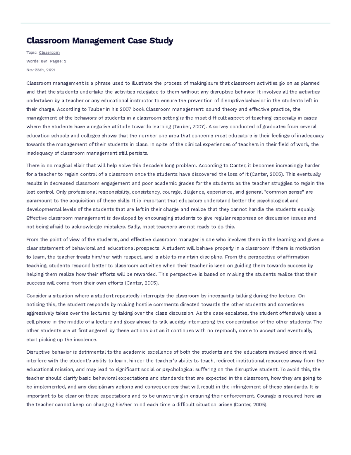 Classroom Management Case Study Free Essay Example - Classroom ...