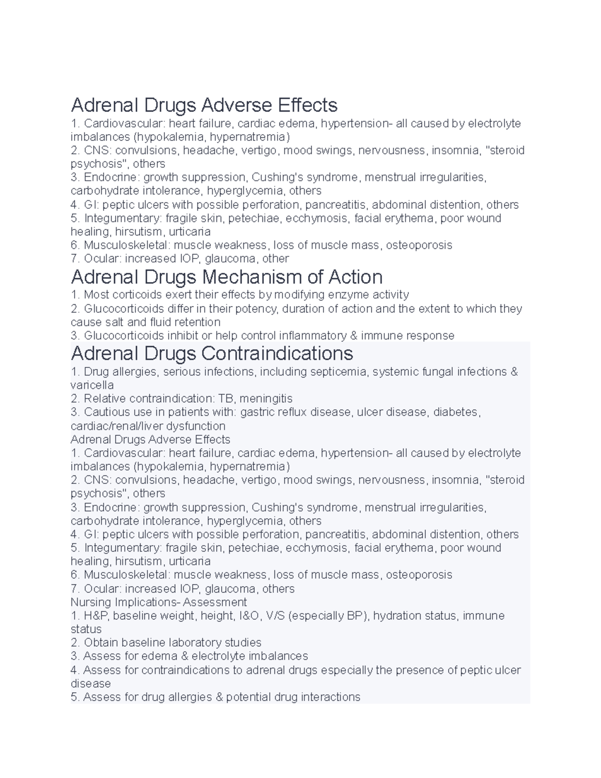 Adrenal Drugs Notes - PHAR1010 - George Brown College - Studocu