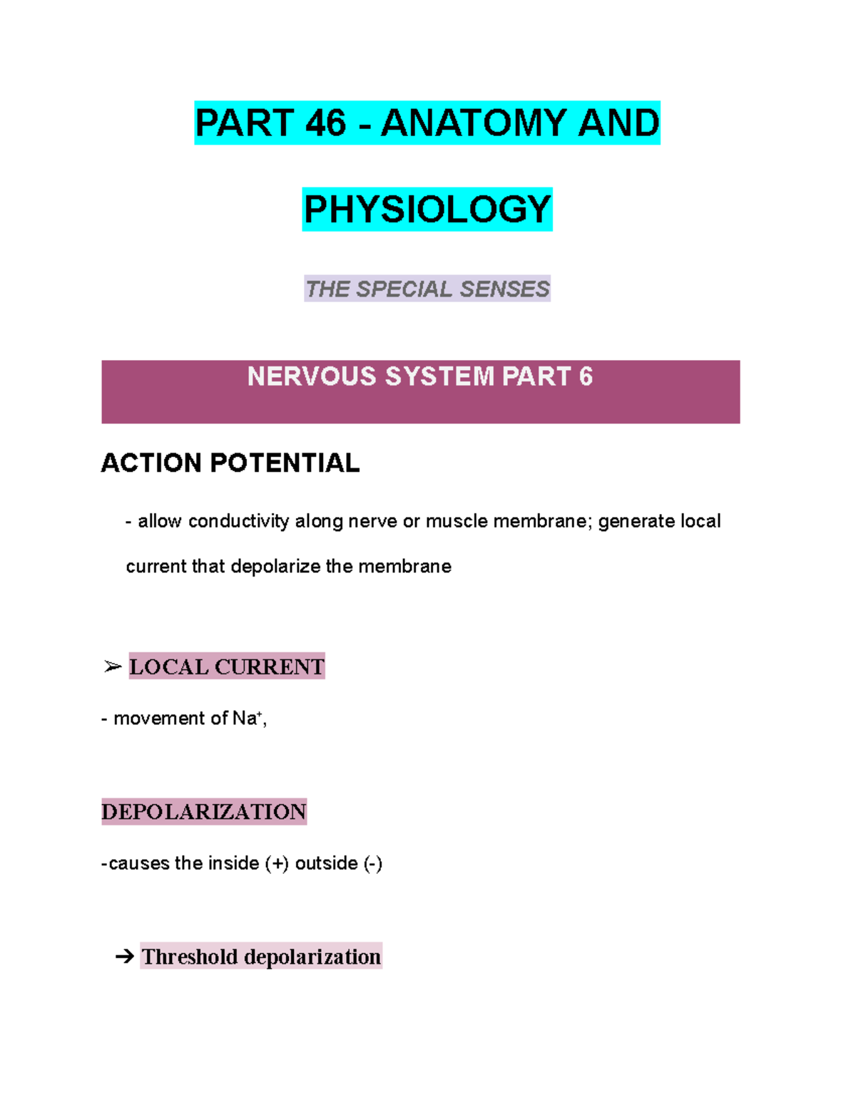 PART 46 - Anatomy AND Physiology - PART 46 - ANATOMY AND PHYSIOLOGY THE ...