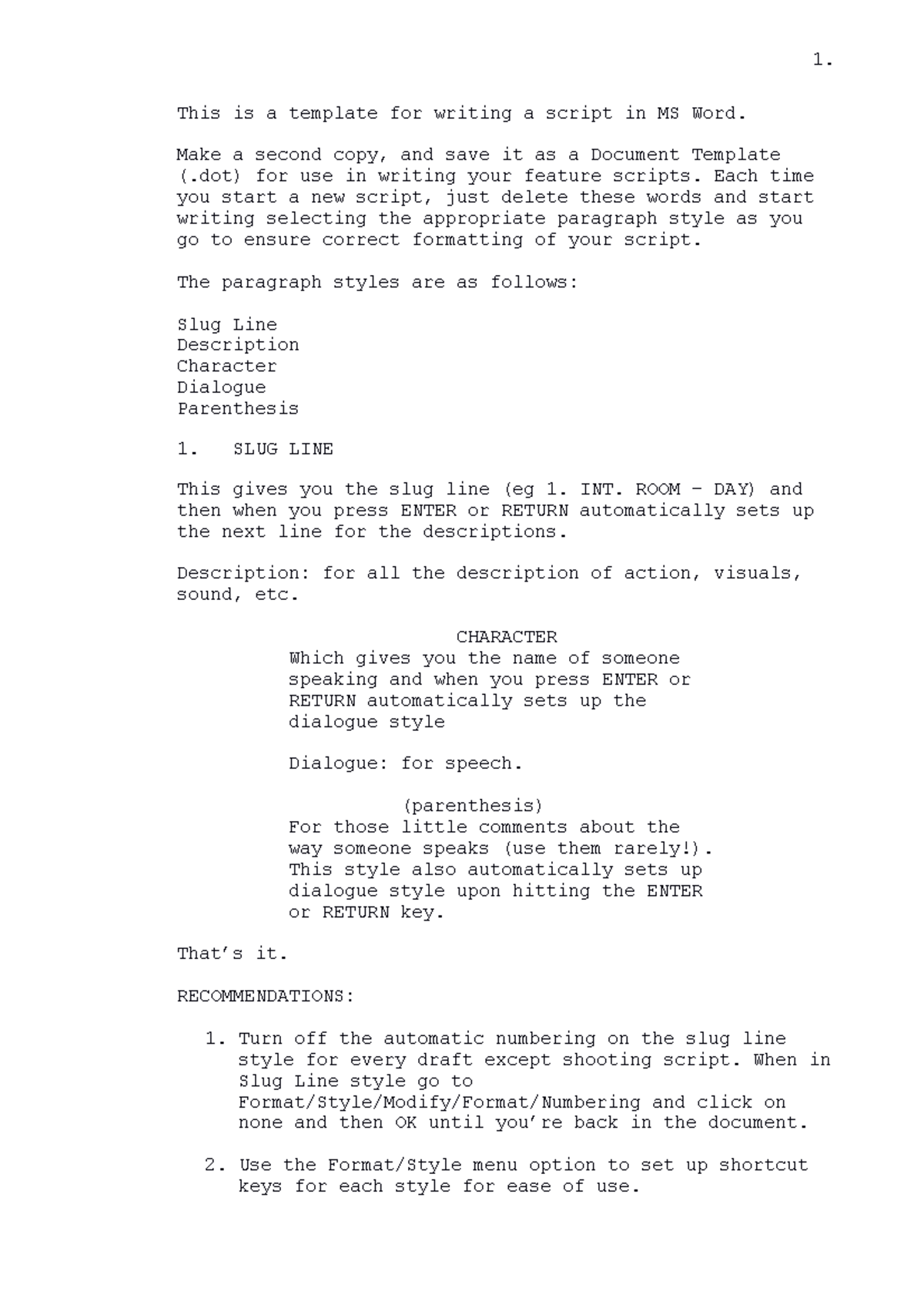 Script template - note - 1. This is a template for writing a script in ...