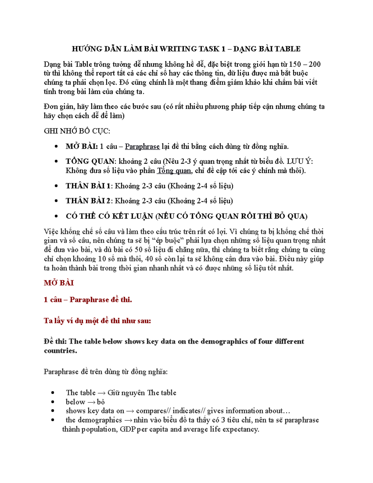 Hướng dẫn làm bài Writing task 1 - Dạng bài table (download tai ...