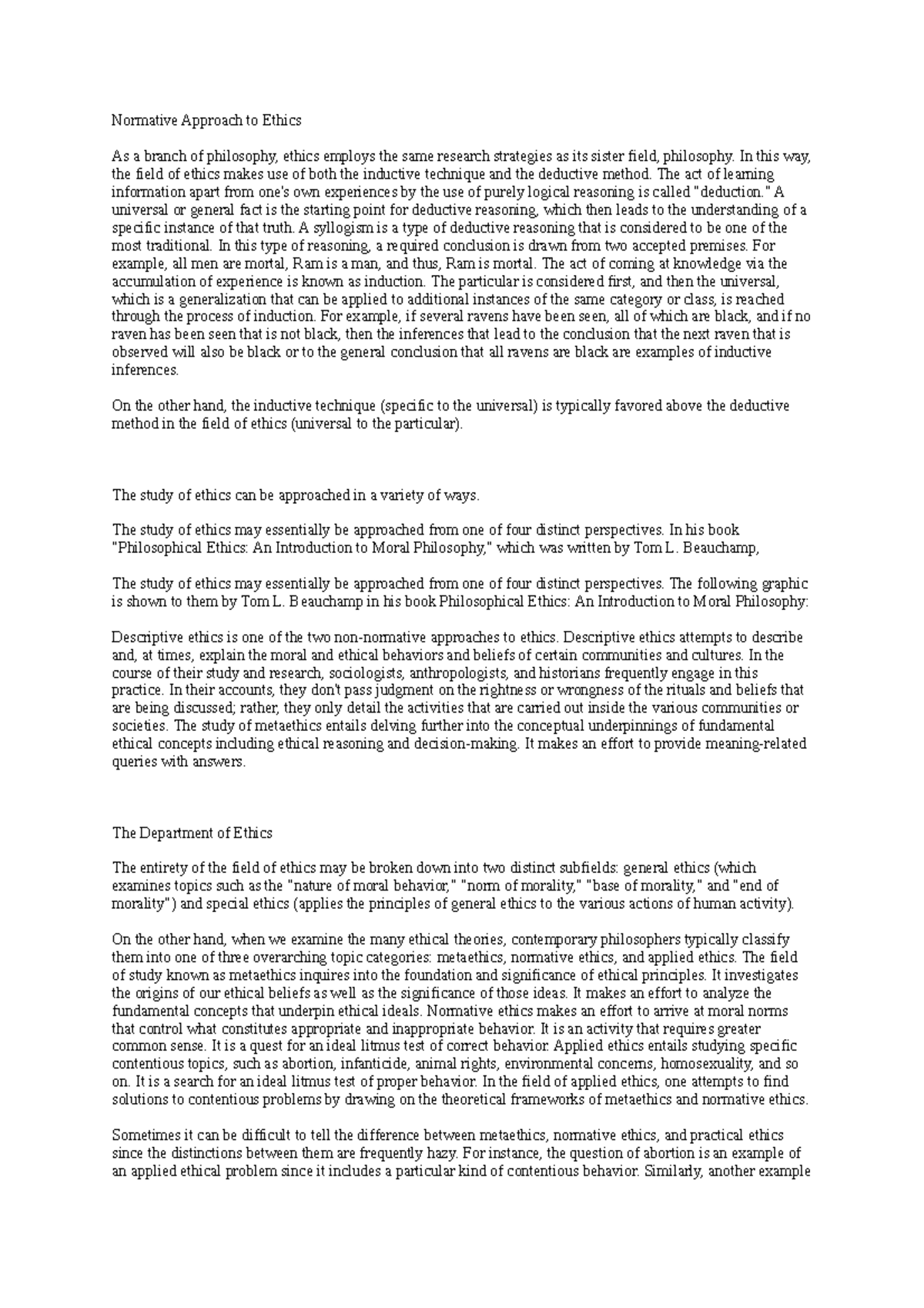 Lecture 2 Ethics - Normative Approach to Ethics As a branch of ...