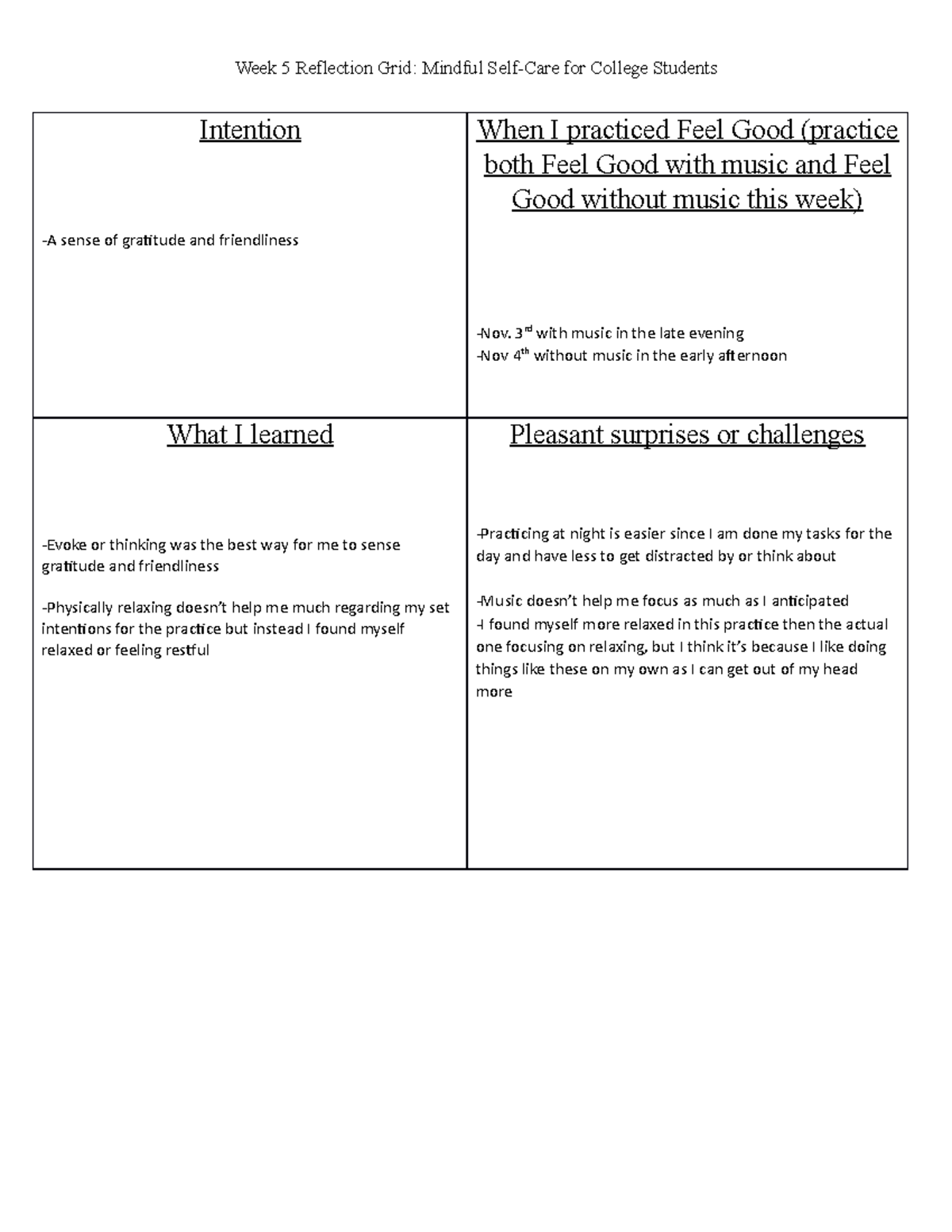 Reflection Grid - Week 3 - Nuture Positive - Week 5 Reflection Grid ...