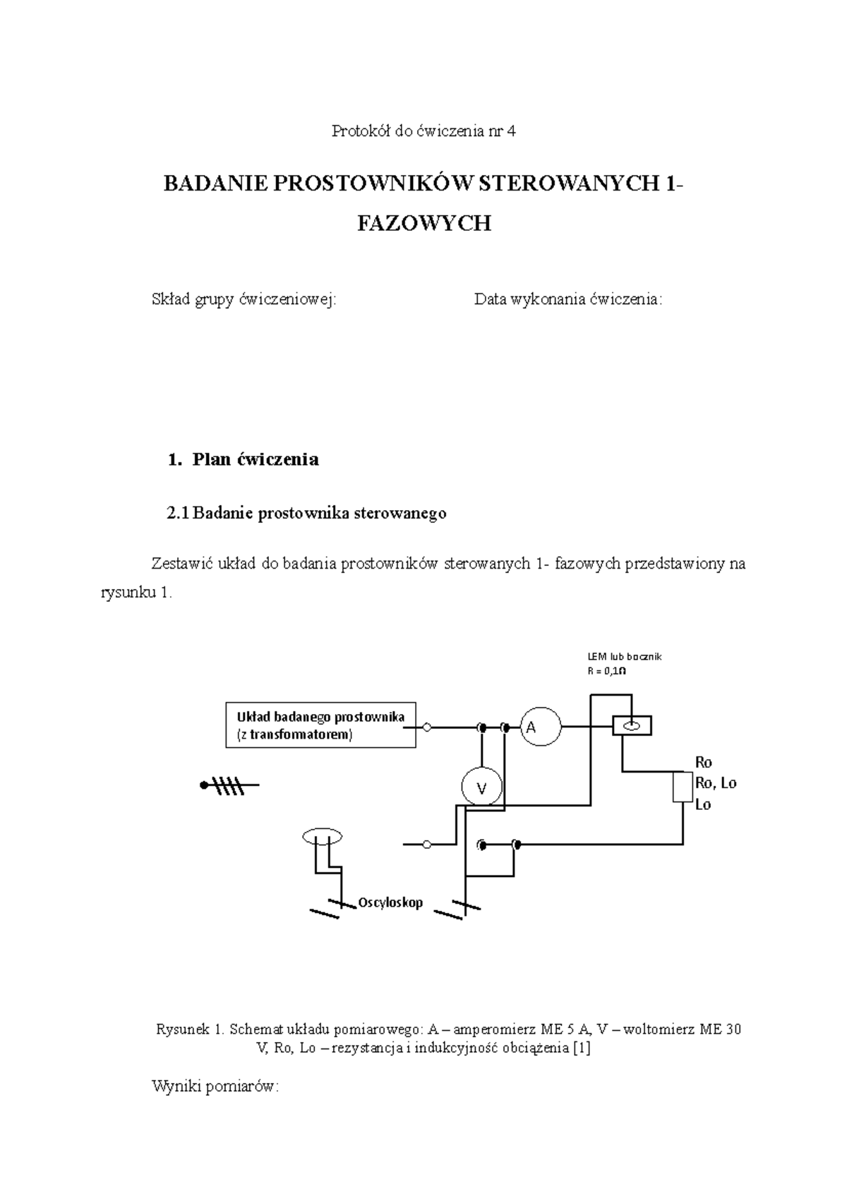 Protokol do sterowanych prostownikow jednofazowych - Układ badanego ...