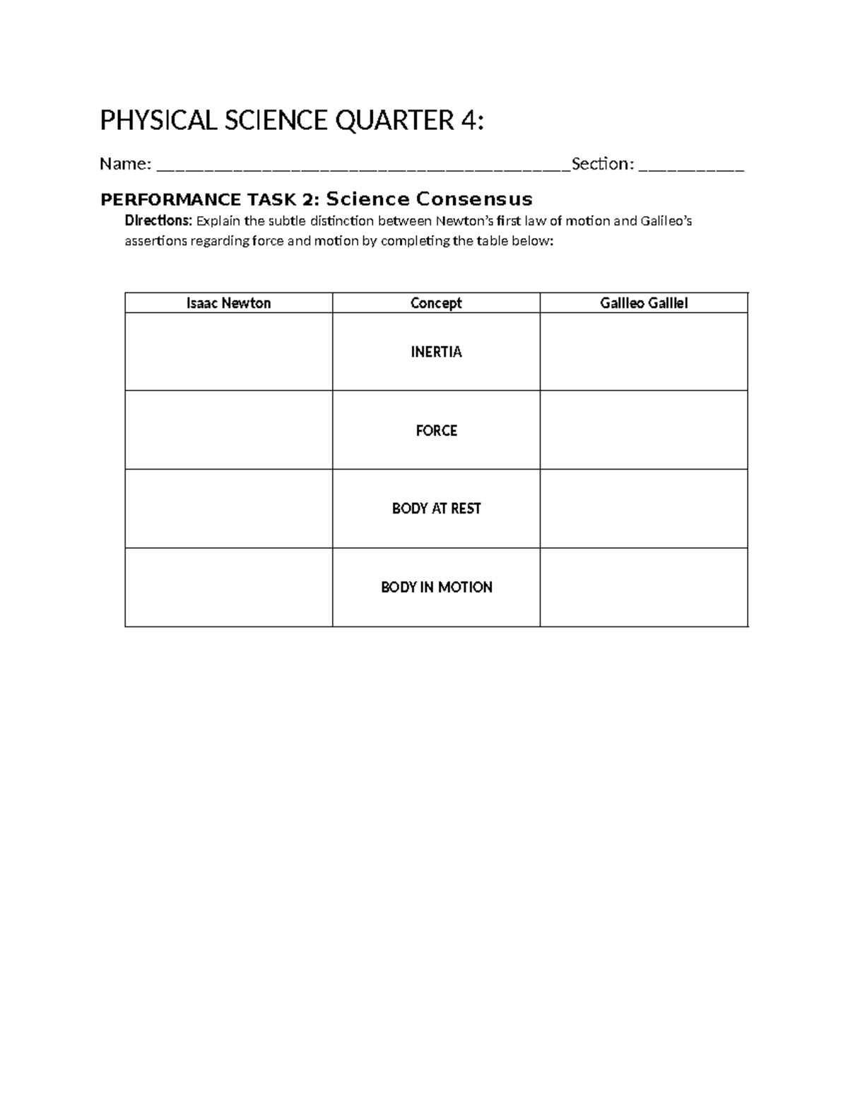 Physical- Science-Q4-Pe Ta-2 - PHYSICAL SCIENCE QUARTER 4: Name: - Studocu