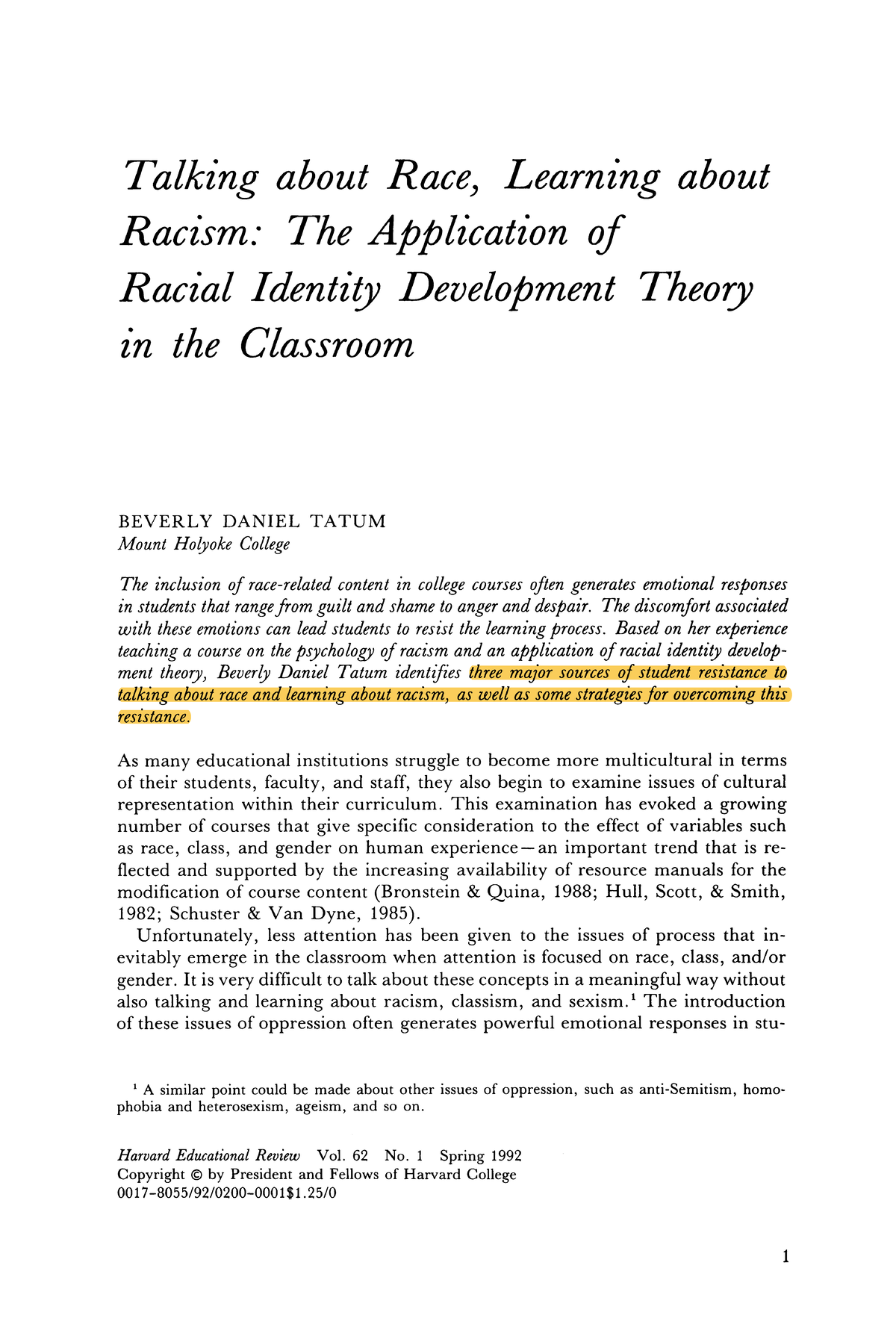 Tatum Talking About Race - Talking about Race, Learning about Racism ...