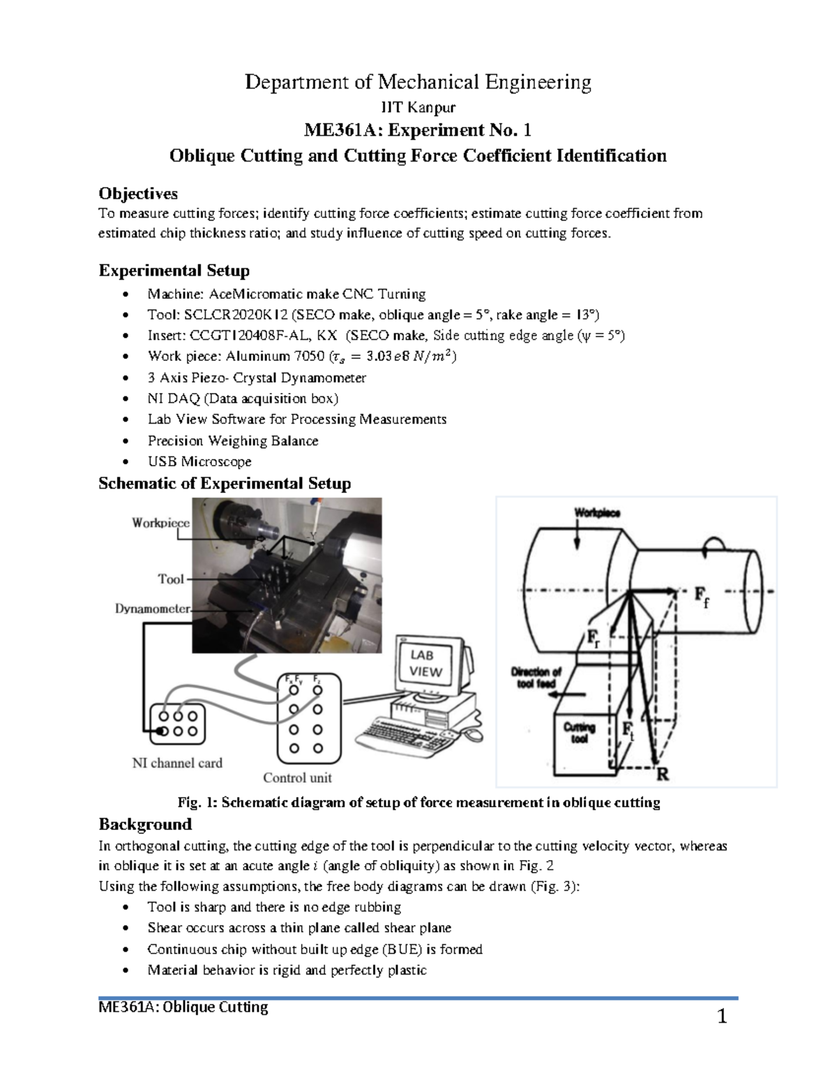 Exp 1- CNC Lathe - Nothing - ME361A: Oblique Cutting Department of ...