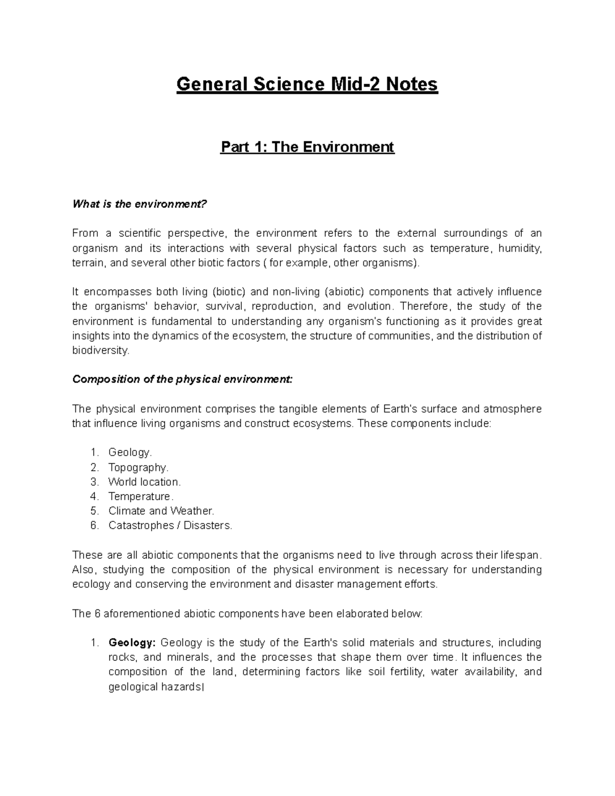 General Science Mid-2 Notes - It encompasses both living (biotic) and ...