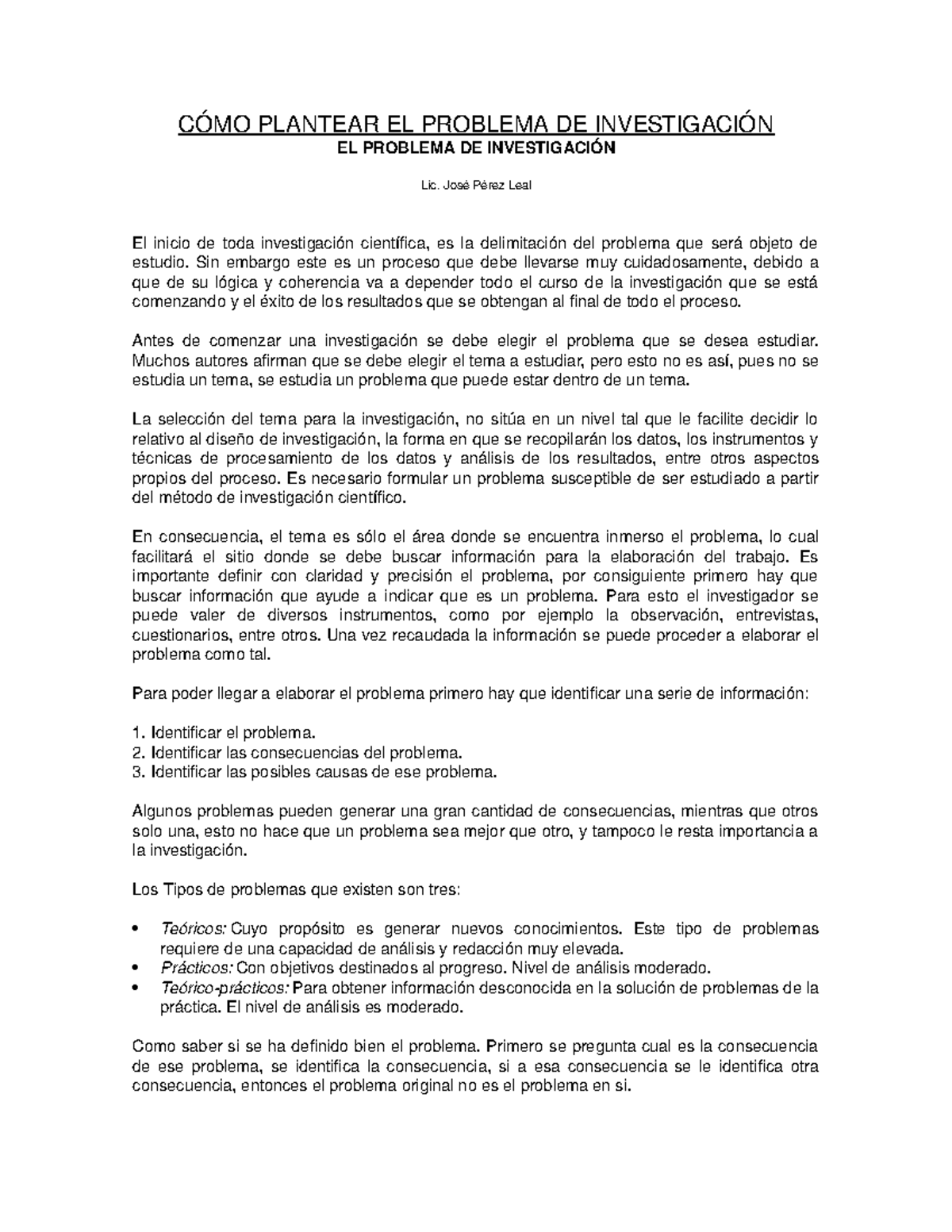 CÓMO Plantear EL Problema DE Investigación - CÓMO PLANTEAR EL PROBLEMA ...