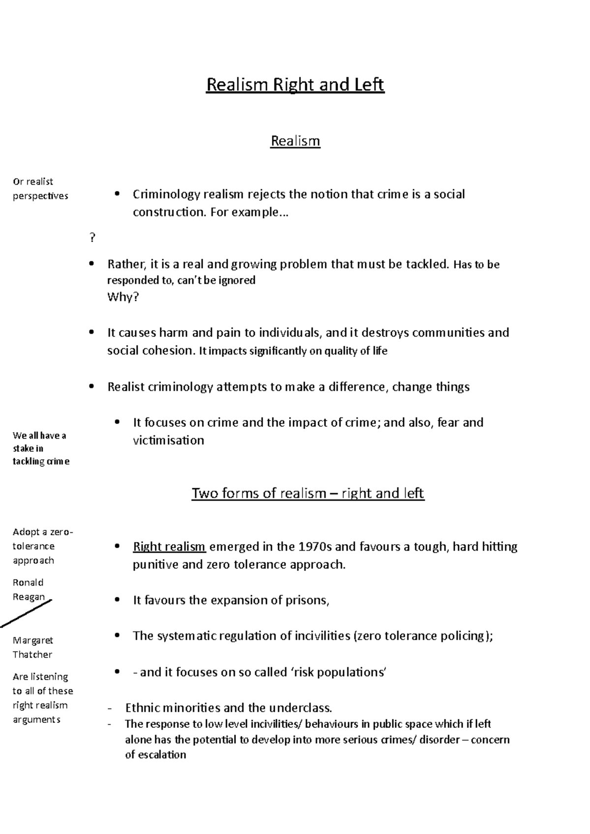 Lecture 7 Realism Right and Left Notes - Realism Right and Left Realism ...