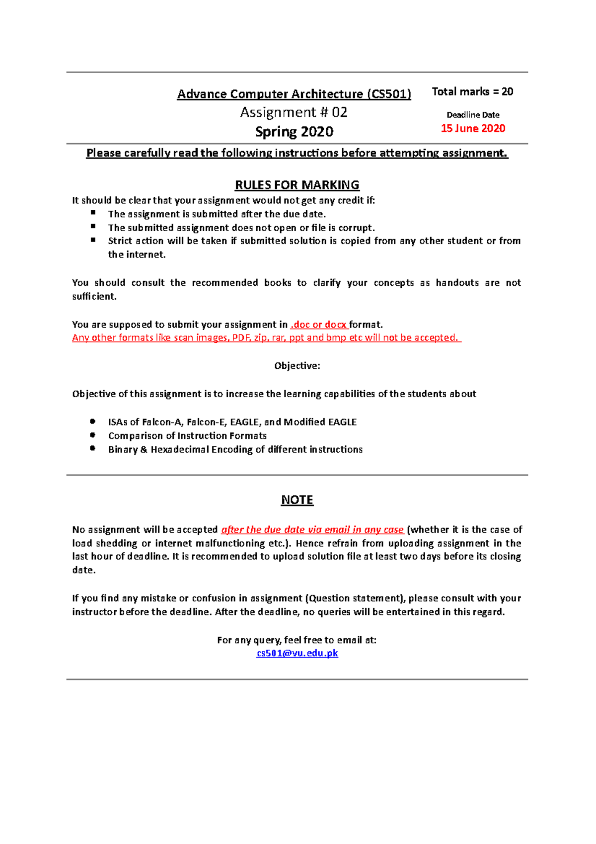 Spring 2020 CS501 2 - Important. - Advance Computer Architecture (CS ...