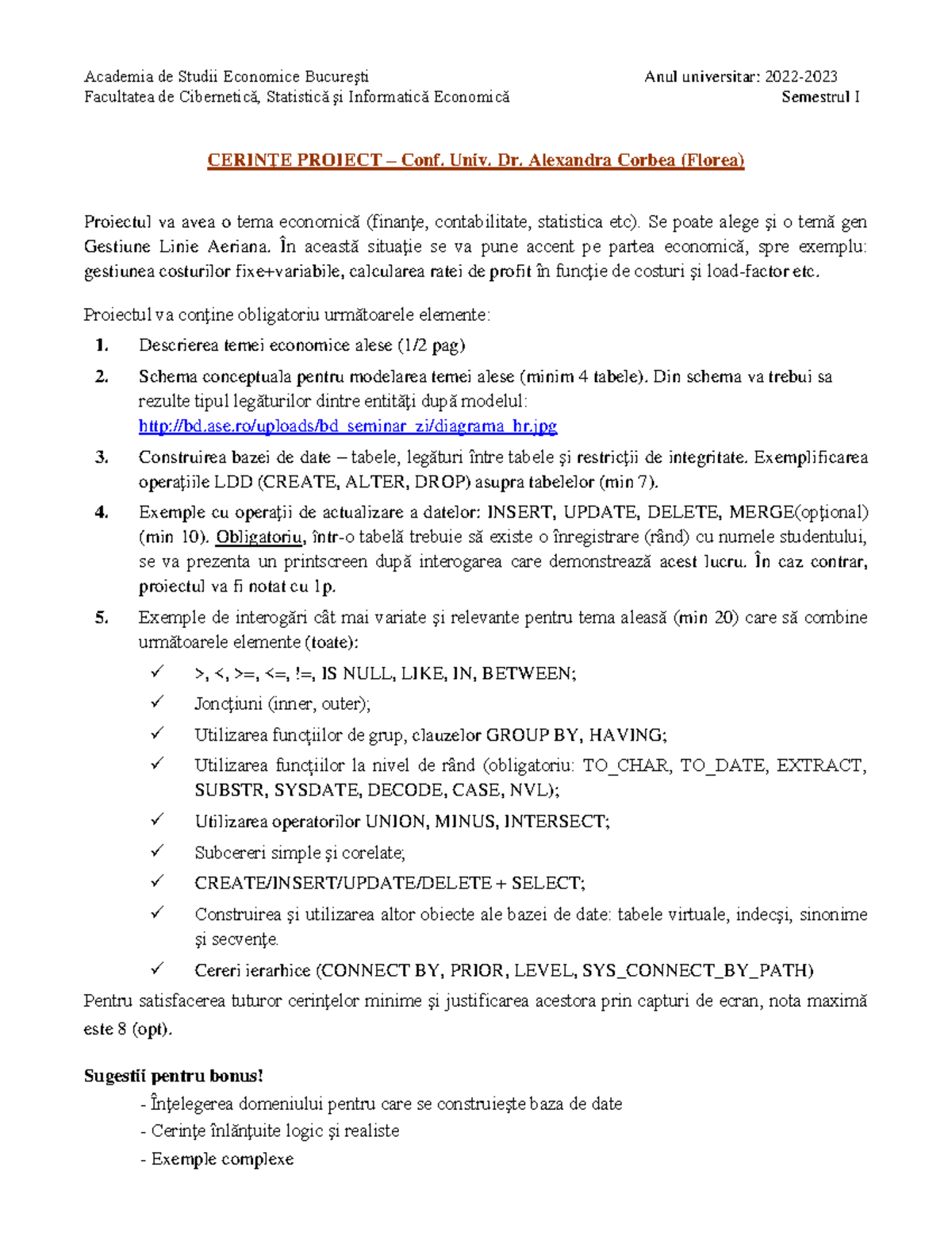 Cerinte Proiect - Academia de Studii Economice Bucureşti Anul ...