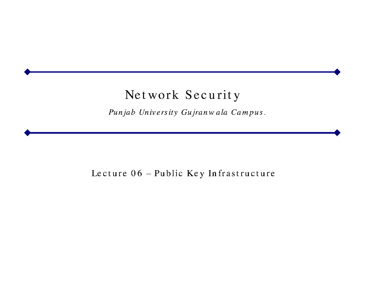 Lec 06 - Components of PKI - Network Security Punjab University Gujranwala Campus. Lecture 06 ...