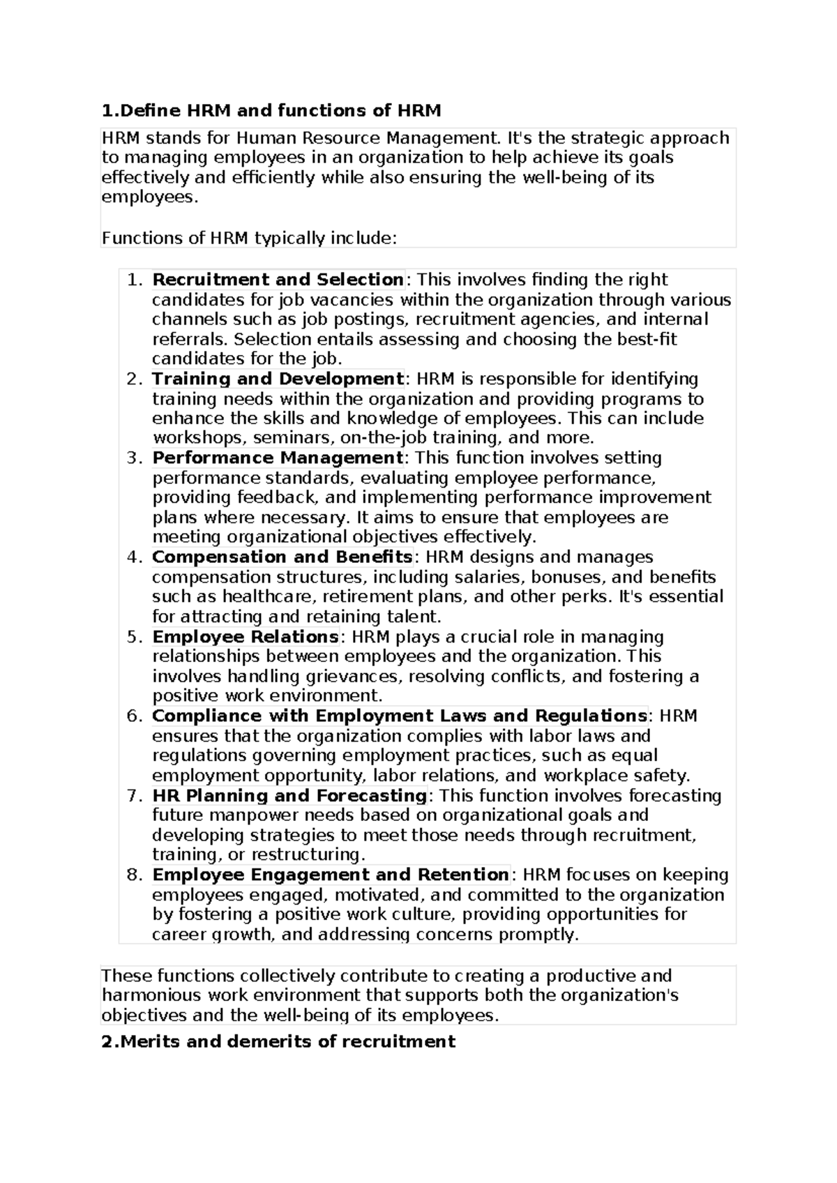 HRM IMP Q - 1 HRM and functions of HRM HRM stands for Human Resource ...