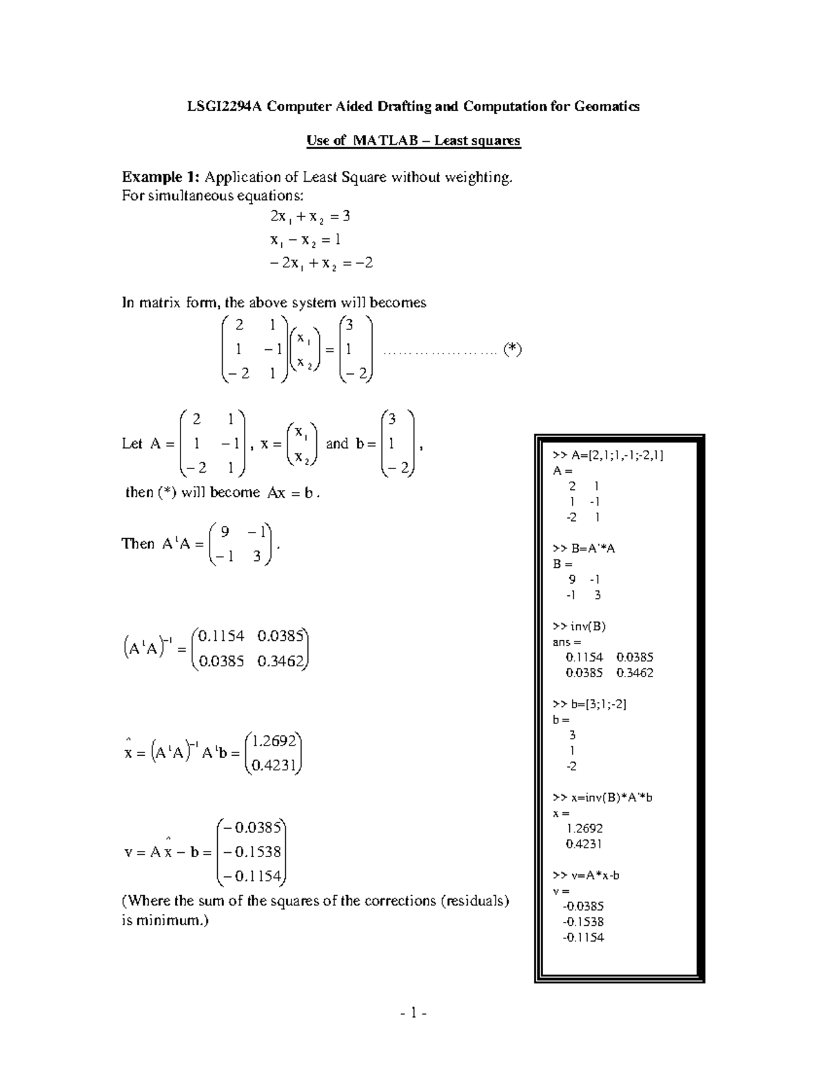 Matlab 04 - LSGI2294A Computer Aided Drafting and Computation for ...